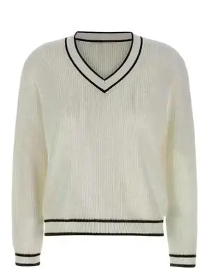 KANGRA V-neck Sweater With Ribbed Trims - Neutrals