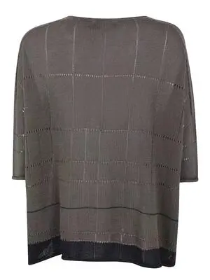 Y’s Buttoned Plaid Knit Cardigan - Grey
