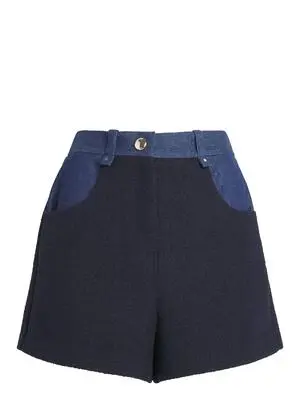 Maje Tweed Denim-trim High-rise Shorts - Blue