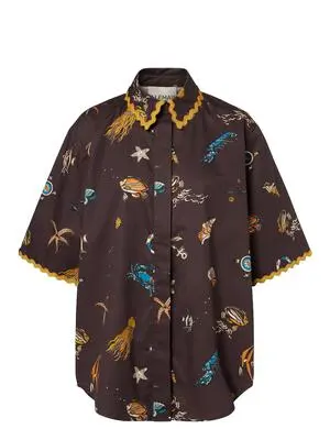 ALEMAIS Printed Cotton Bowling Shirt - Brown
