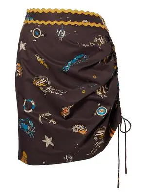 ALEMAIS Printed Ruched Cotton Mini Skirt - Brown