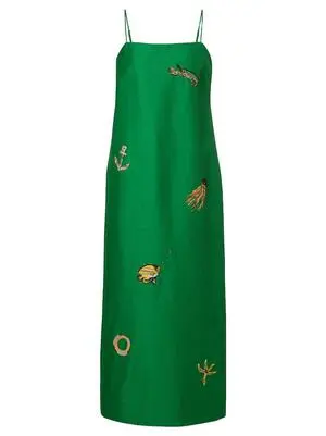 ALEMAIS Embellished Printed Linen-blend Maxi Dress - Green