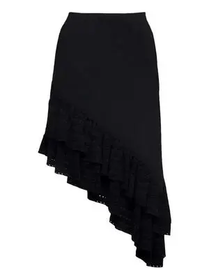 Sandro Ruffled Asymmetric Knit Skirt - Black