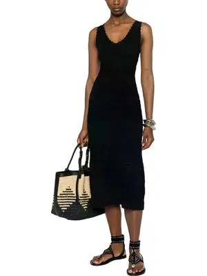 ERMANNO FIRENZE Scalloped V-neck Midi Dress - Black