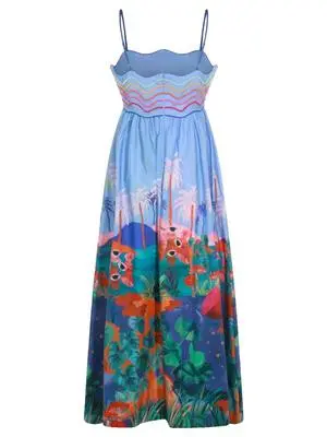 Farm Rio Dream Landscape Embroidered Midi Dress - Blue