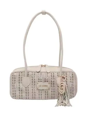 LA CARRIE Woven Shoulder Bag With Zip Closure And Tassel Detail - Neutrals