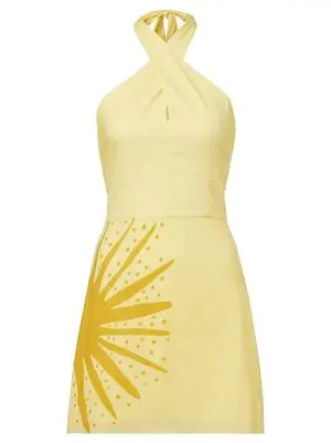 CALA DE LA CRUZ Veneta Printed Cotton Mini Dress - Yellow