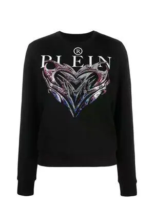 Philipp Plein Crystal Embellished Heart Logo Sweatshirt - Black