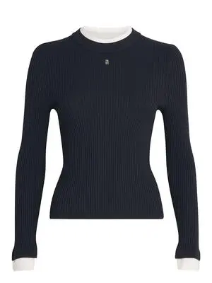 Sandro Ribbed Contrast Trim Logo Sweater - Blue