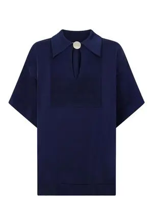 JIL SANDER Knitted Polo Shirt With Cut-out Detail - Blue