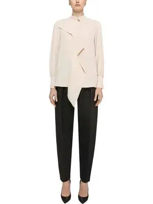 NISSA Chiffon Top With Draped Detailing And Gold-tone Button - Neutrals