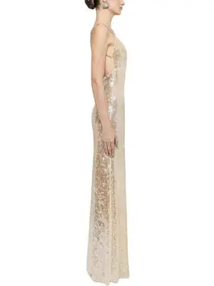 NISSA Backless Sequin Maxi Dress With Chain Straps - Neutrals