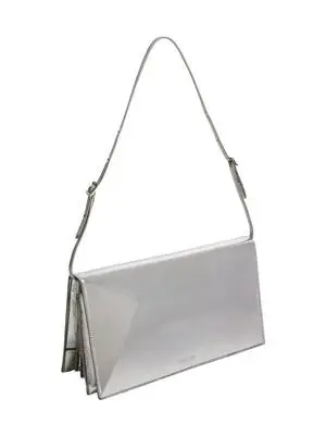 JIL SANDER Jil Sander Medium File Laminated Leather Shoulder Bag Silver