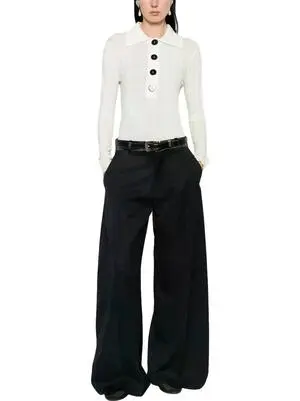 NACKIYE Ribbed Knit Button-up Top - White