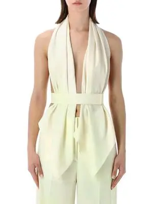 Alberta Ferretti Halterneck Belted Sleeveless Top - Neutrals