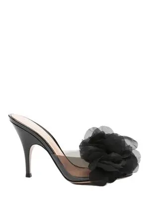 GIANVITO ROSSI Flower Embellished Heeled Sandals - Black