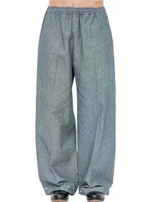 SETCHU Button Detail Wide-leg Chambray Trousers - Blue
