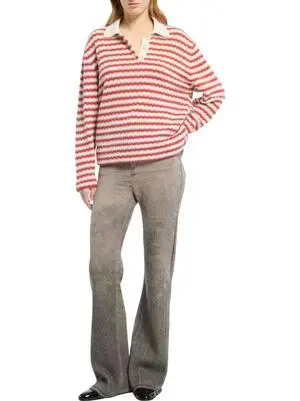 BARRIE Striped Cashmere Polo Shirt - Red