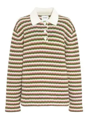 BARRIE Lace Cashmere Polo Top - Neutrals