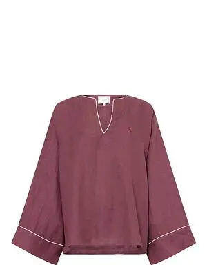 Second Summer Zahara Embroidery Linen Top - Cherry