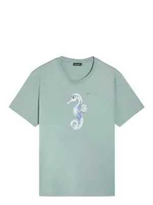Emporio Armani Seahorse-embroidered T-shirt - Blue