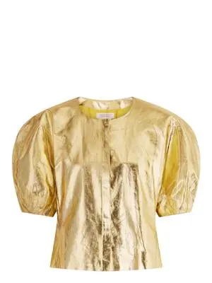 Gabriela Hearst Waverly Metallic Linen Puff Sleeve Top - Gold