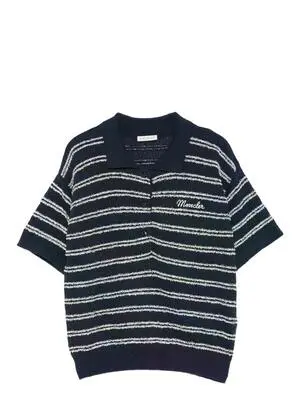 Moncler Striped Embroidered Polo Shirt - Blue