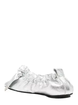 Toga Metallic Cracked Bow Ballet Flats - Silver