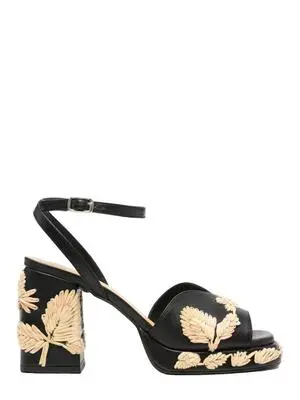 CastaÑer Vasillia Leather Platform Sandals With Raffia Detail - Black