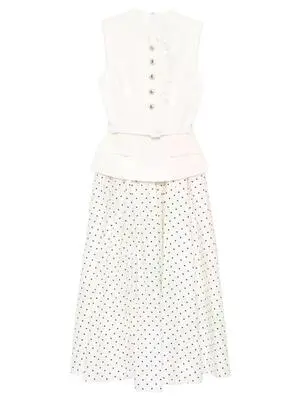 SELF-PORTRAIT Polka-dot Belted Midi Dress - Neutrals