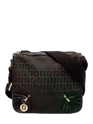 Fendi Zucchino Canvas F Charm Crossbody Bag - Brown