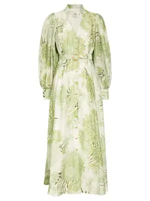 Aje Reflector Floral-print Woven Shirt Dress - Green