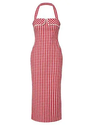 Posse Ebany Gingham Lace-trimmed Cotton-blend Midi Dress - Red