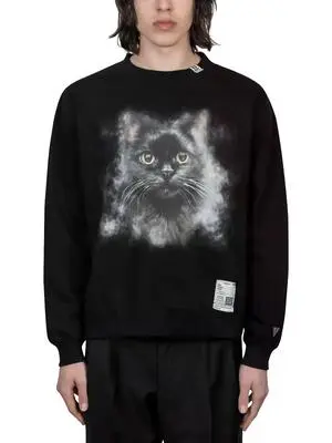 Mihara Yasuhiro Cat Graphic Crew Neck Sweatshirt - Black