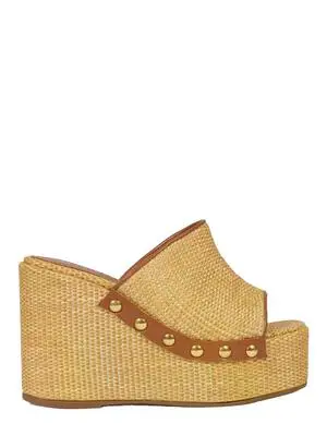 Schutz Woven Raffia Wedge Sandals With Stud Detailing - Neutrals