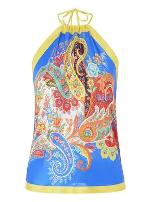 Etro Etro Paisley-Print Silk-Twill Halterneck Top Multi