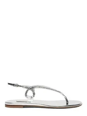 Casadei Josephine Braided Strap Thong Flat Sandals - Silver