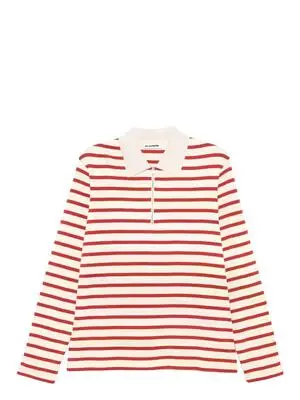JIL SANDER Striped Zip Polo Shirt - Red