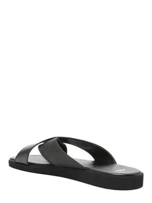 BOSS Faux-leather Slides With Plain And Patterned Straps - Black