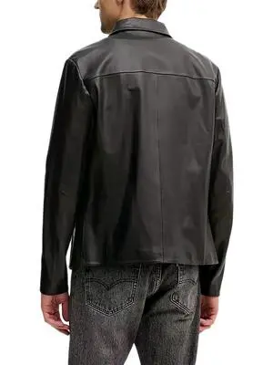 Guess Leather Zip-up Jacket - Black