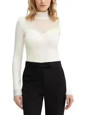 Guess Embellished High Neck Long Sleeve Top - Neutrals