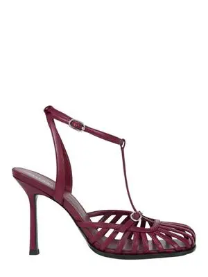 POTAMY T-strap Caged Leather Pumps - Pink