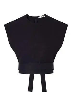 Alaïa Belted Cropped Cotton-gabardine Top - Blue