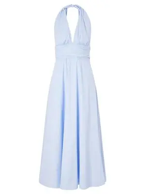 Bernadette Marilyn Halterneck Maxi Dress In Organic Cotton-blend Poplin - Blue