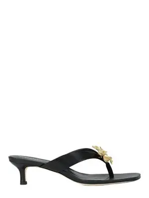 POTAMY Floral Embellished Leather Flip-flops - Black
