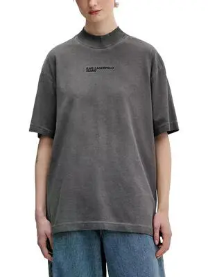 Karl Lagerfeld Mock Neck Ribbed T-shirt - Grey