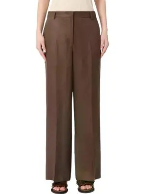 Max Mara Linen Button Trousers - Brown