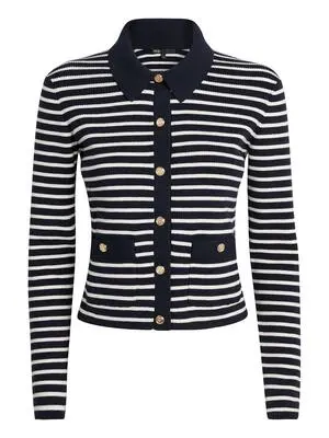 Maje Rib-knit Stripe Cardigan With Gold-tone Buttons - Blue