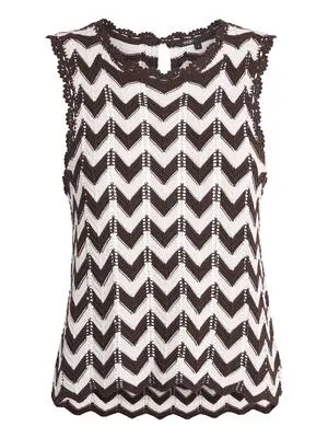 Maje Cotton Zigzag Crochet Sleeveless Top - Brown