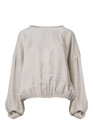 LEEM Round Neck Elasticated Hem Woven Blouse - Nude